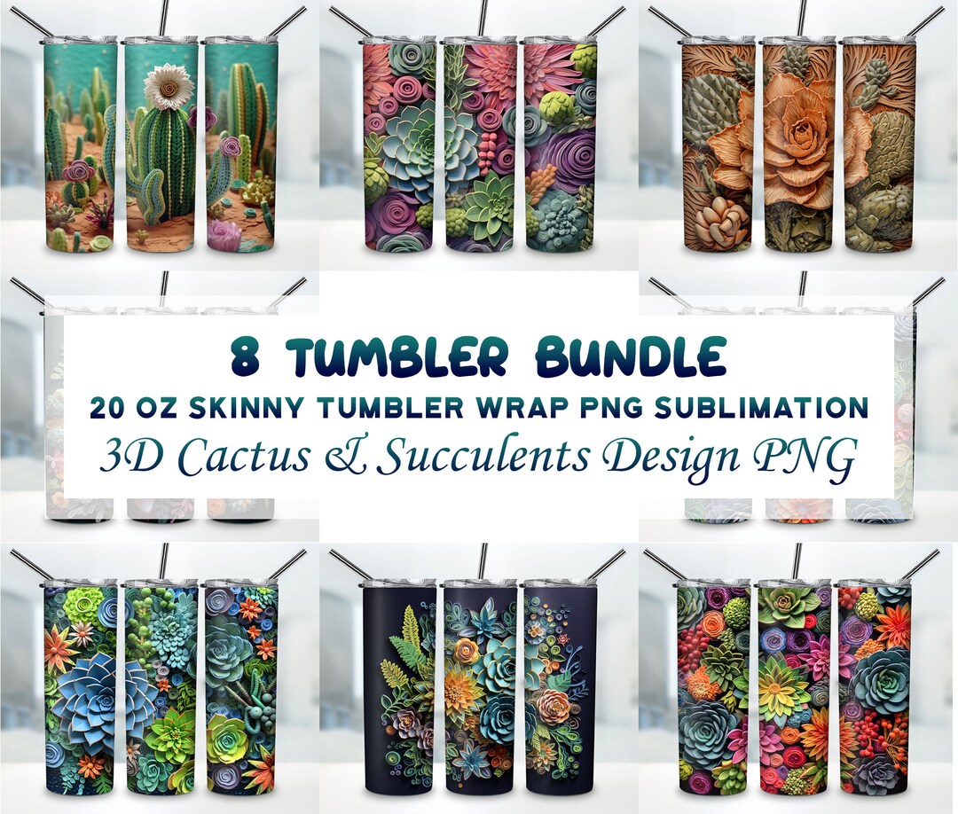 8 Cactus & Succulents 3D Design Bundle Tumbler 20 Oz Wrap PNG - Etsy