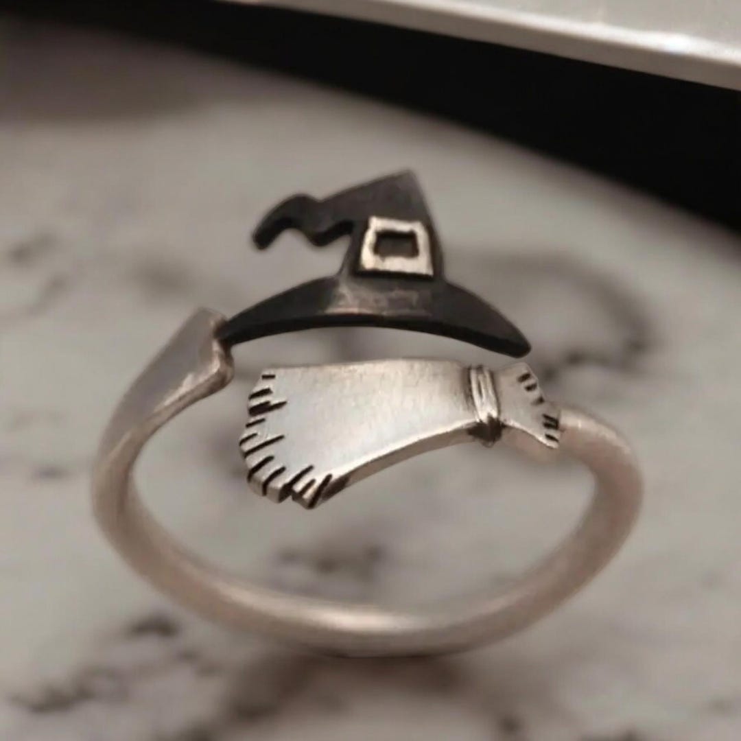 Halloween Ghost Witch Broom Rings Scary Pumpkin Hat and Spooky Face ...