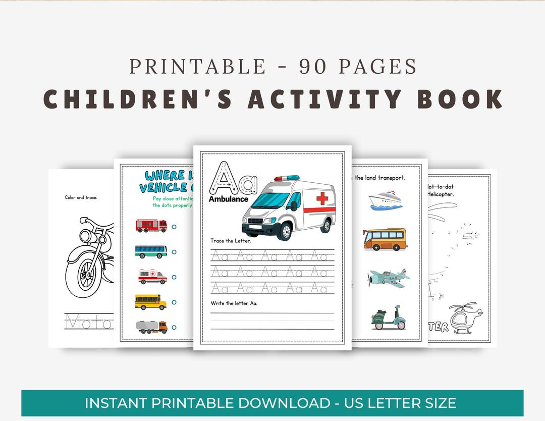 Vehicles Activity Book: Trace, Color, and Learn Fun Abcs and Numbers ...