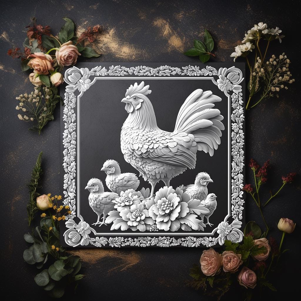 Poultry Chicken Hen and Chicks 3D Illusion Laser File PNG Slate Engrave ...
