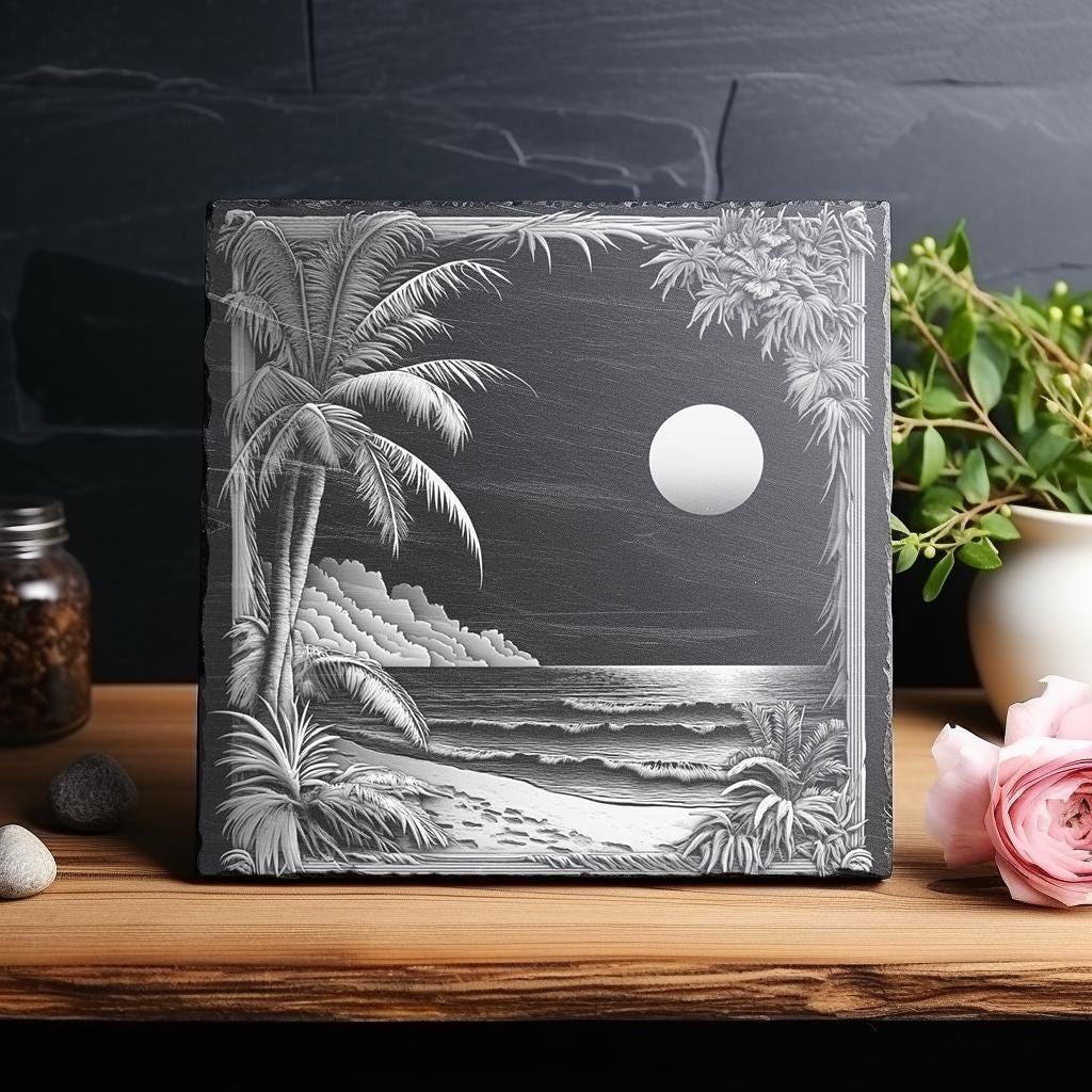 Horizon Oriental Beach Sunset 3D Illusion Laser File PNG Slate Engrave ...