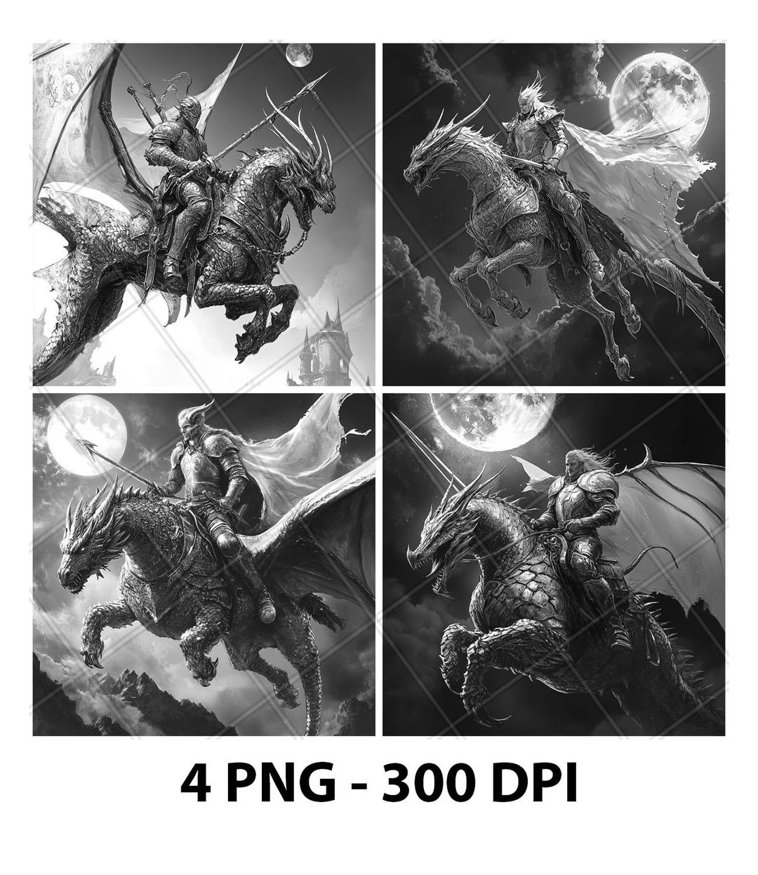 Mythical Knight Laser Engraving Files Dragon Rider Slate Engrave PNG ...