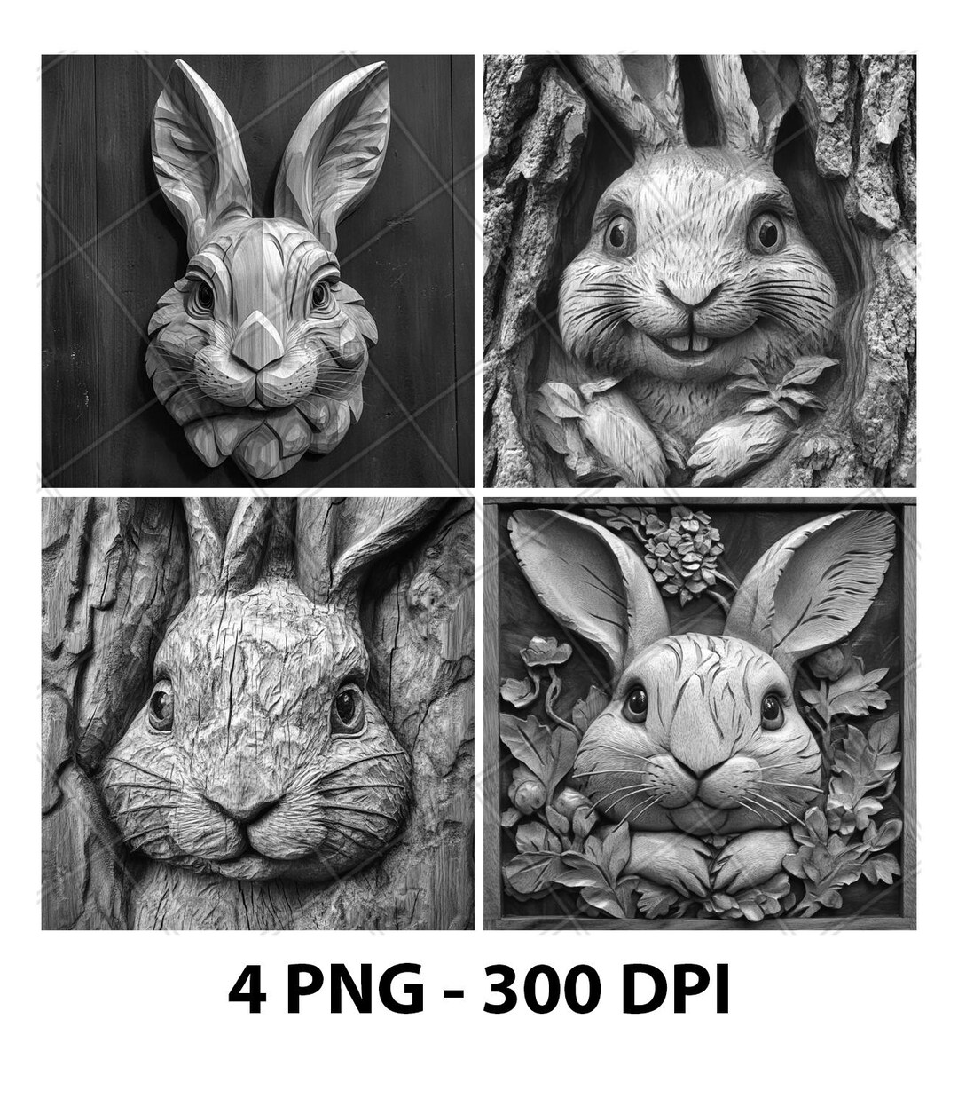 Woodland Rabbit Face Bunny Hare Laser Engraving Slate Design PNG File ...