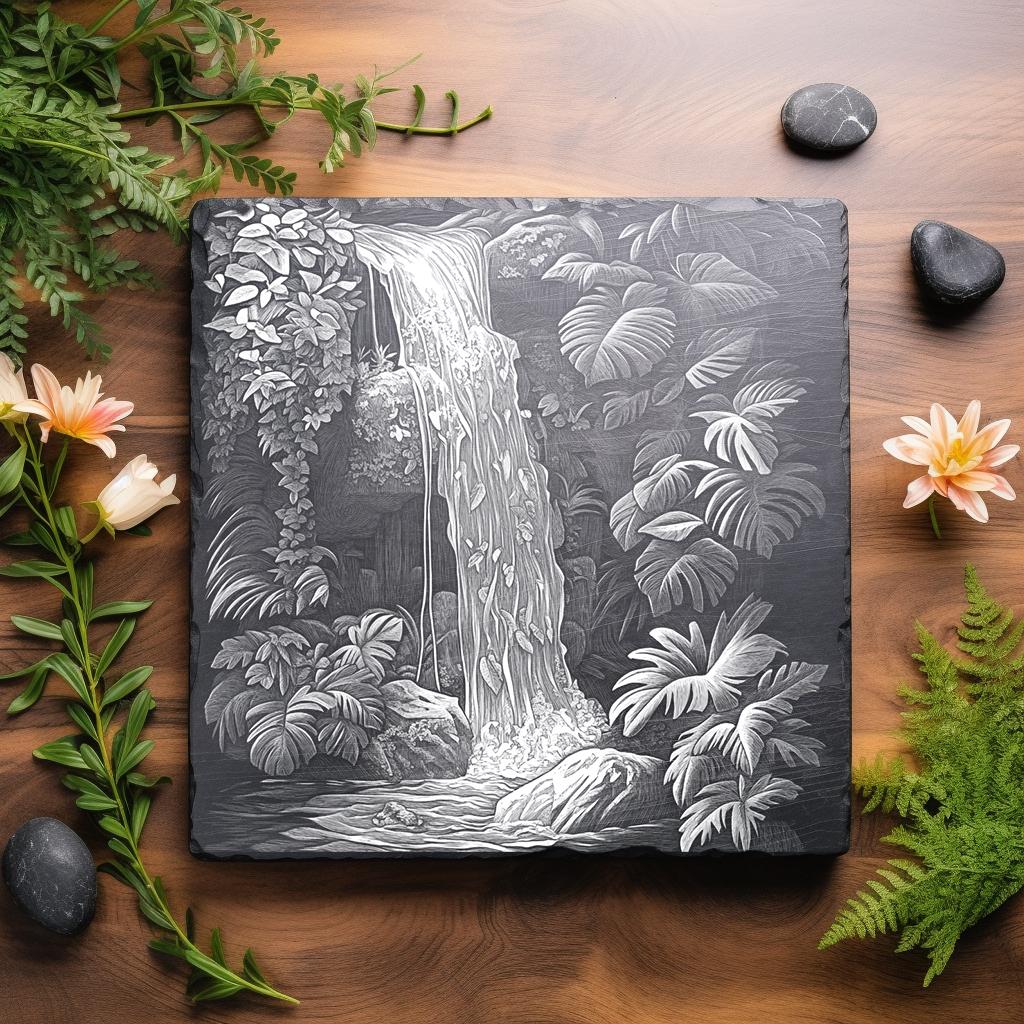 Waterfalls Jungle Falls Stream 3D Illusion Laser File PNG Slate Engrave ...