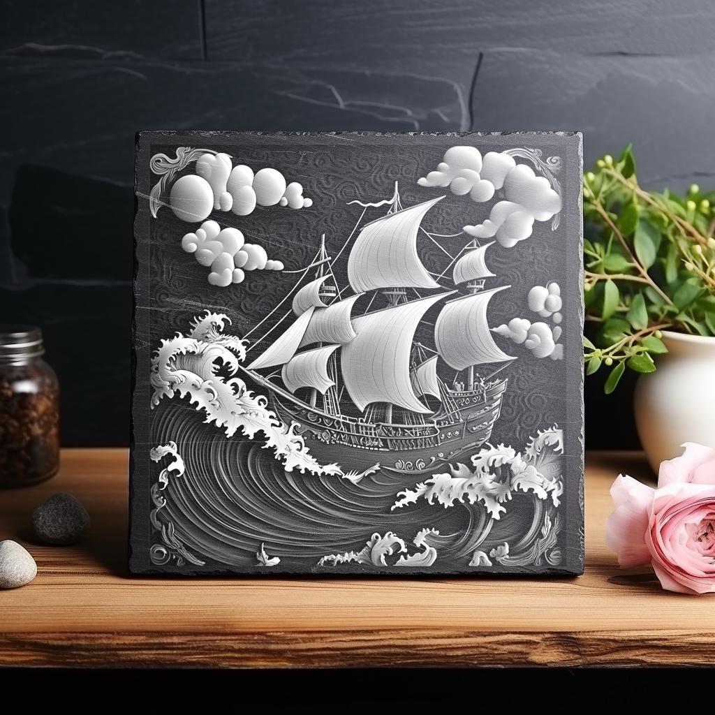 Vessel Fleet Boat Pirate Ship Laser Engraving Slate Design PNG File 3D ...