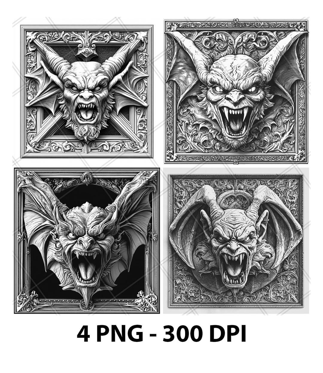 Gargoyle Devil Demon Vampire 3D Illusion Laser File PNG Slate Engrave ...