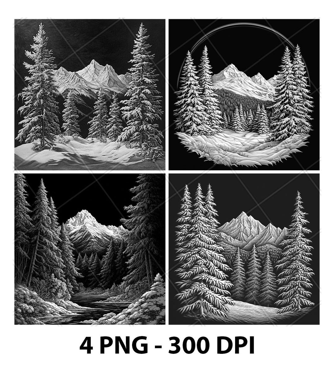 Snow-capped Mountain Wood Tree 3D Illusion Laser File PNG Slate Engrave ...