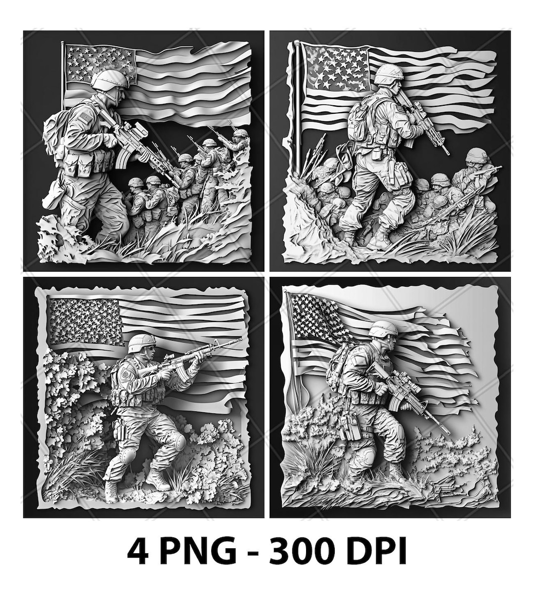 US Army Soldiers War Veterans 3D Illusion Laser File PNG Slate Engrave ...