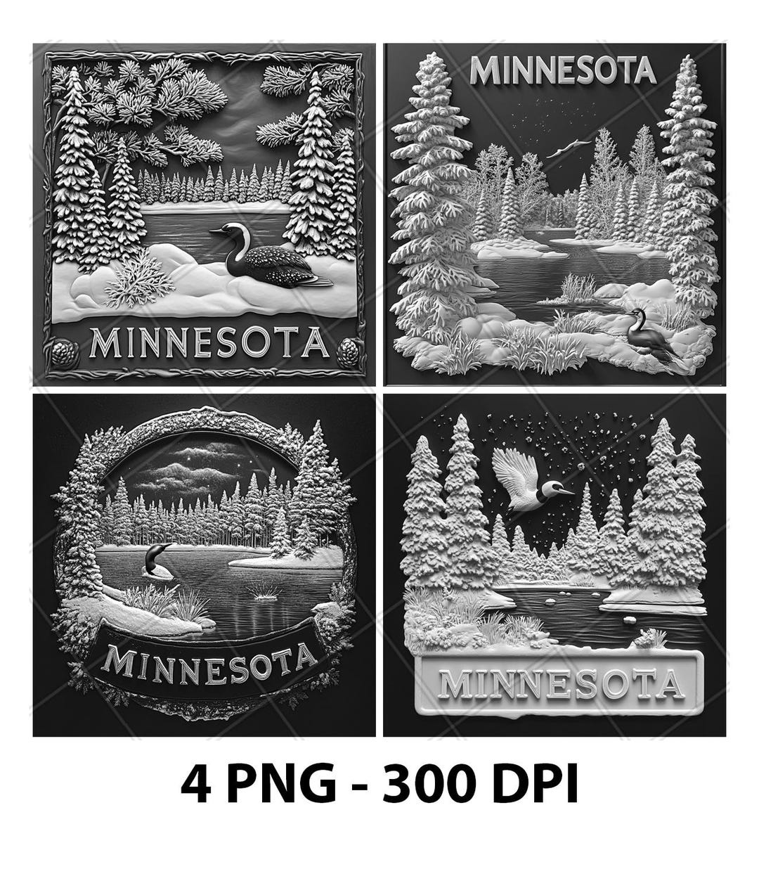 Minnesota Snowy Winter Lake Loon 3D Illusion Laser File PNG Slate ...