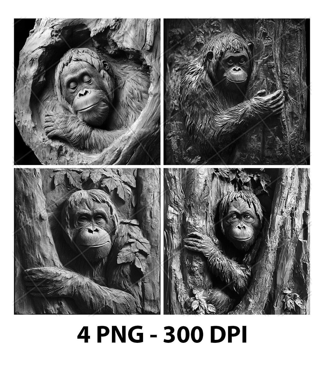 Monkey Ape Gorilla Orangutan 3D Illusion Laser File PNG Slate Engrave ...