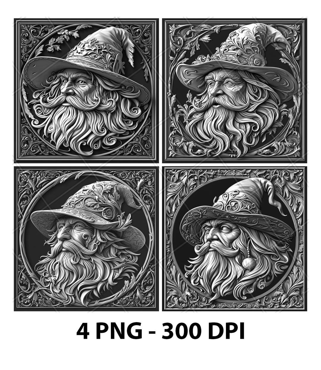 Old Wizard Warlock 3D Illusion Old Wizard Laser File PNG Slate Engrave ...