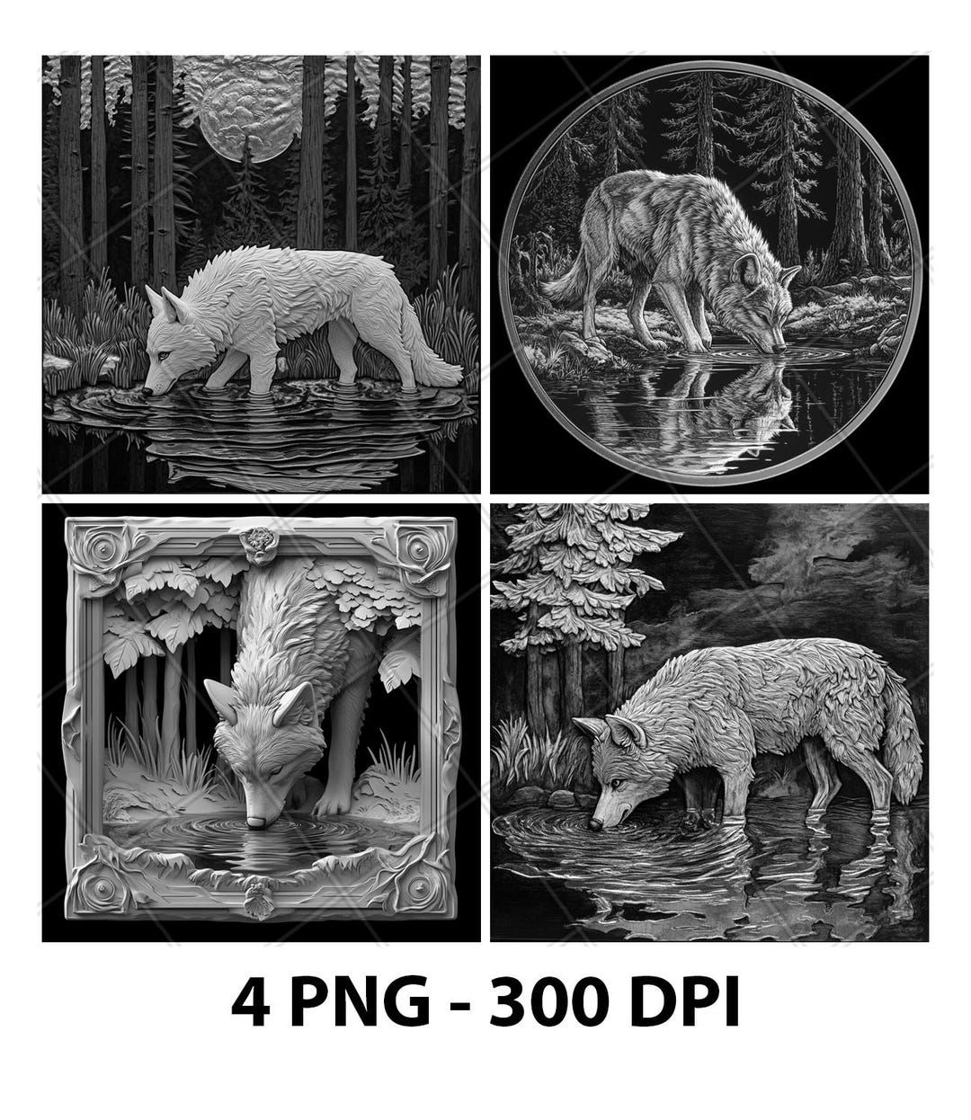 Dire Wolf Howl 3D Illusion Laser File Dire Wolf Howl PNG Slate Engrave ...