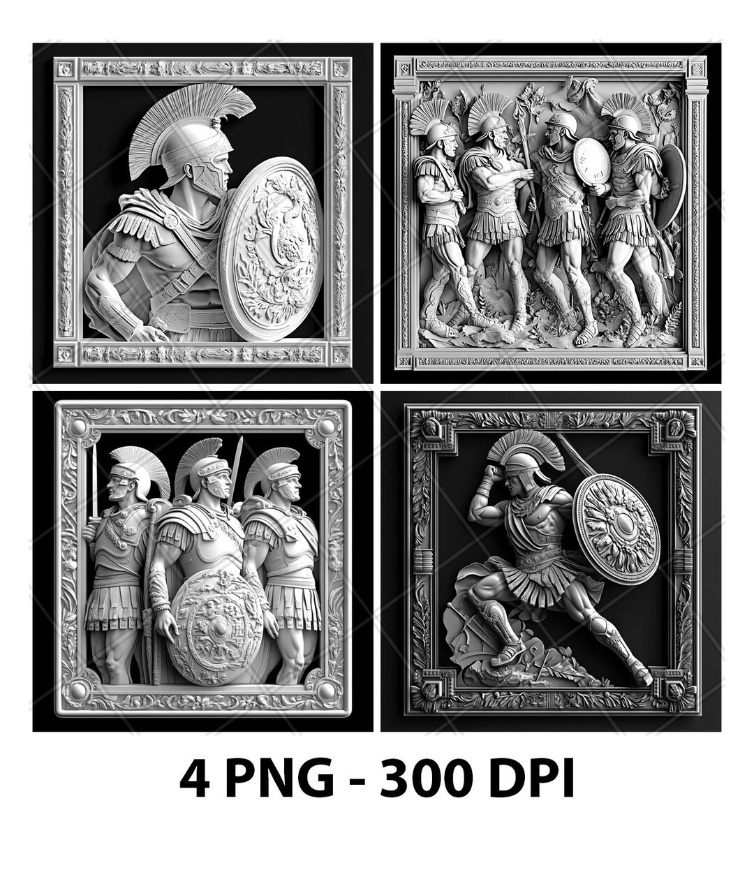 Roman Soldier Gladiator Spartan 3D Illusion Laser File PNG Slate Engrave Coaster Etch Xtool Wood ...