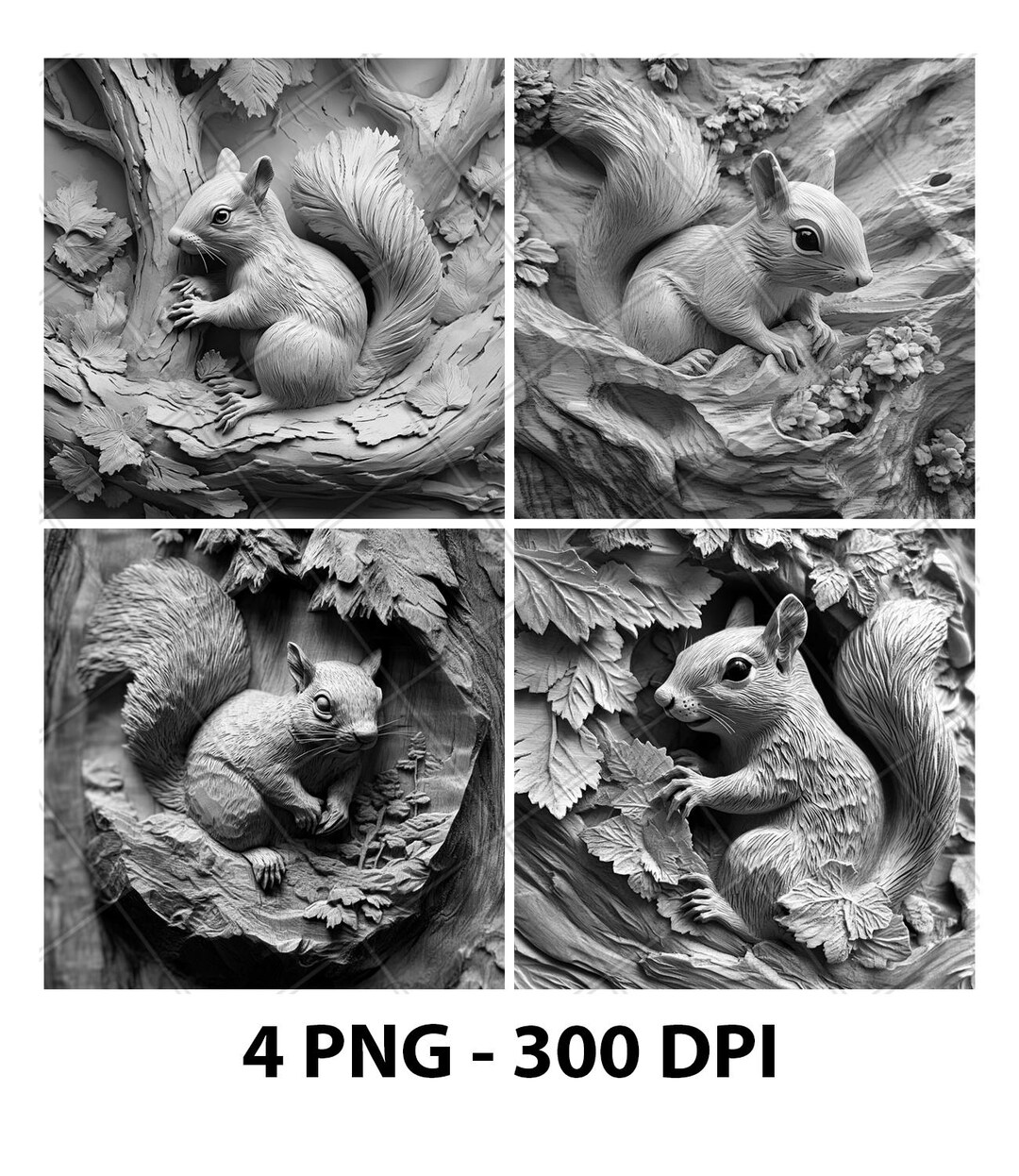 Tree Forest Woodland Squirrel 3D Illusion Laser File PNG Slate Engrave ...