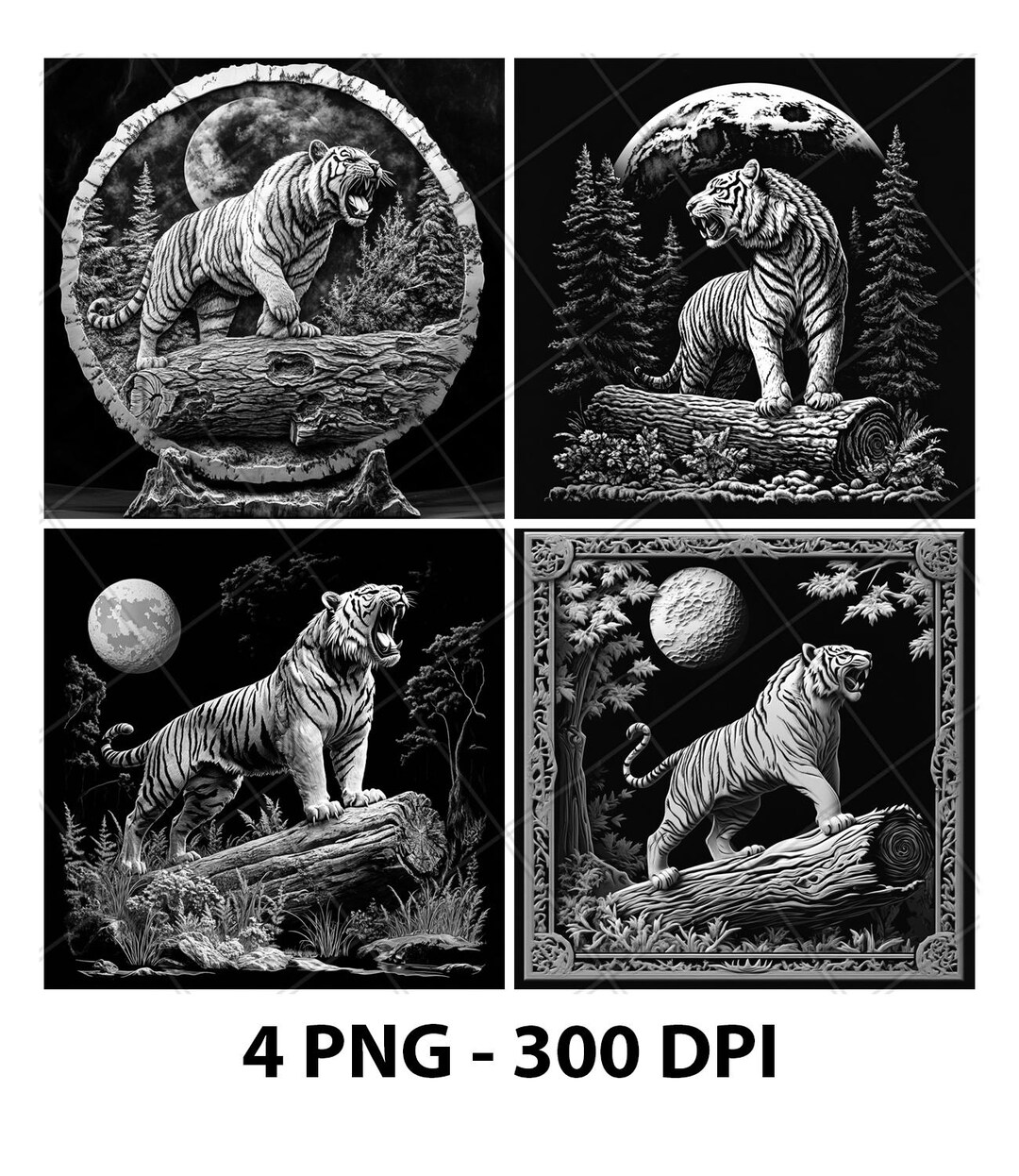 Tiger Roar Growl Bengal Jungle 3D Illusion Laser File PNG Slate Engrave ...