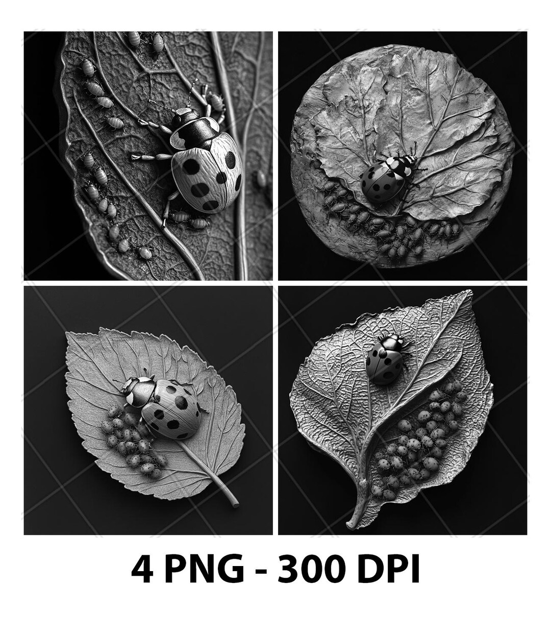 Ladybug on a Leaf Tiny Aphids Insect Bug 3D Illusion Laser File PNG ...