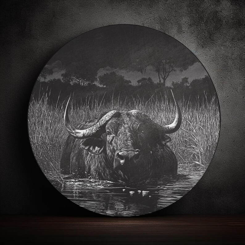 African Savanna Wild Buffalo 3D Illusion Laser File PNG Slate Engrave ...