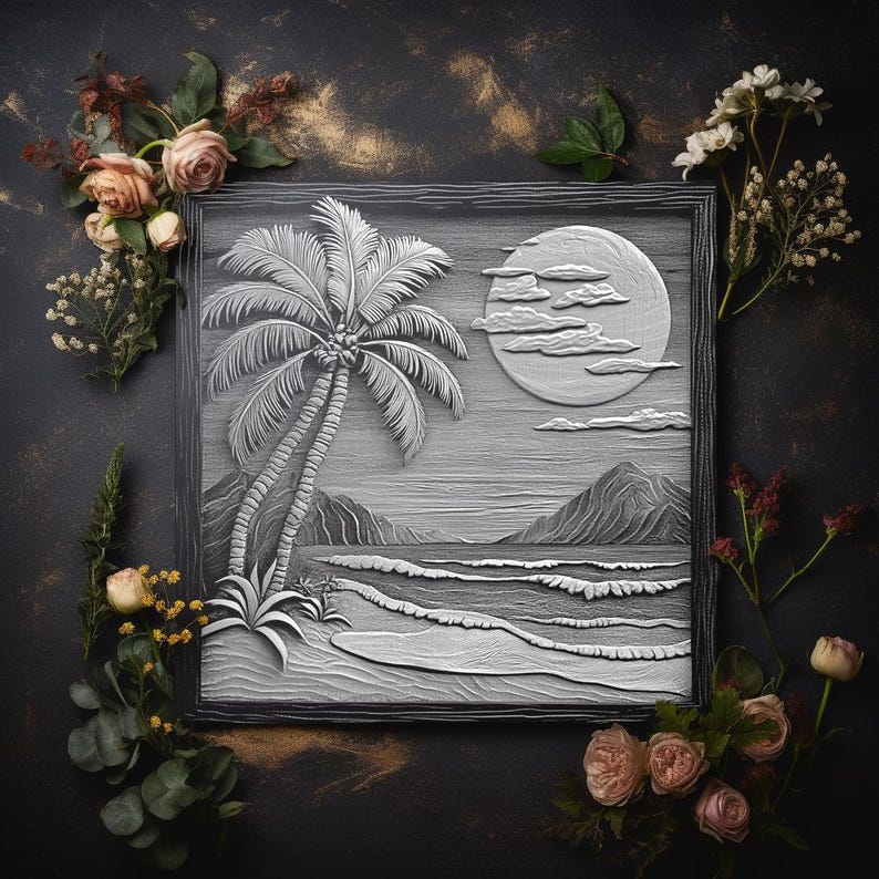 Palm Tree Tropical Beach Summer 3D Illusion Laser File PNG Slate ...