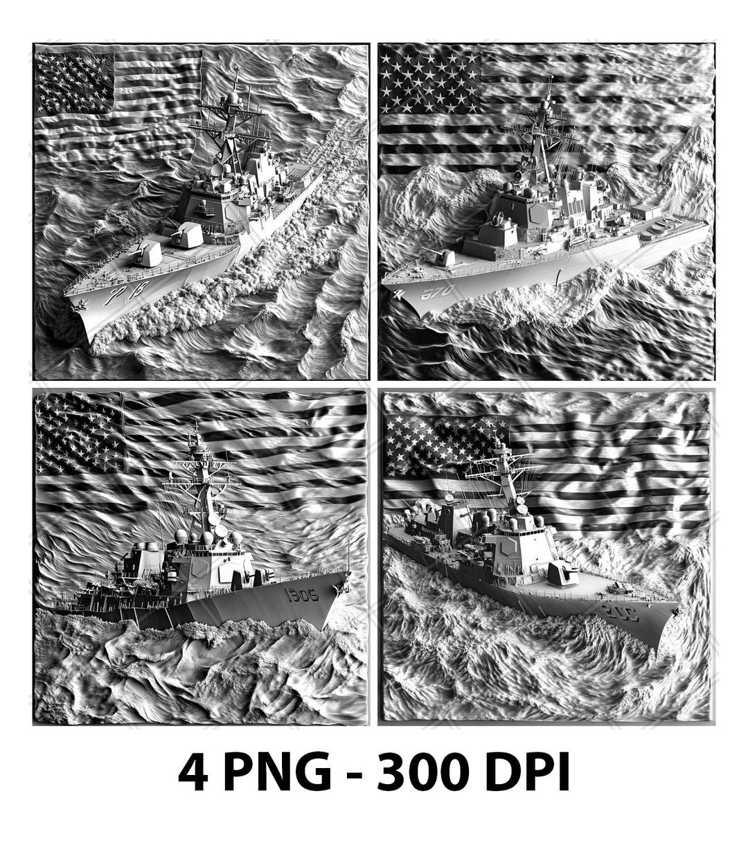 US Warship Battleship Destroyer 3D Illusion Laser File PNG Slate ...