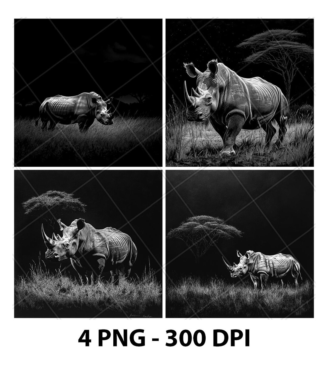Rhino Wildlife Animal Predator 3D Illusion Laser File PNG Slate Engrave ...
