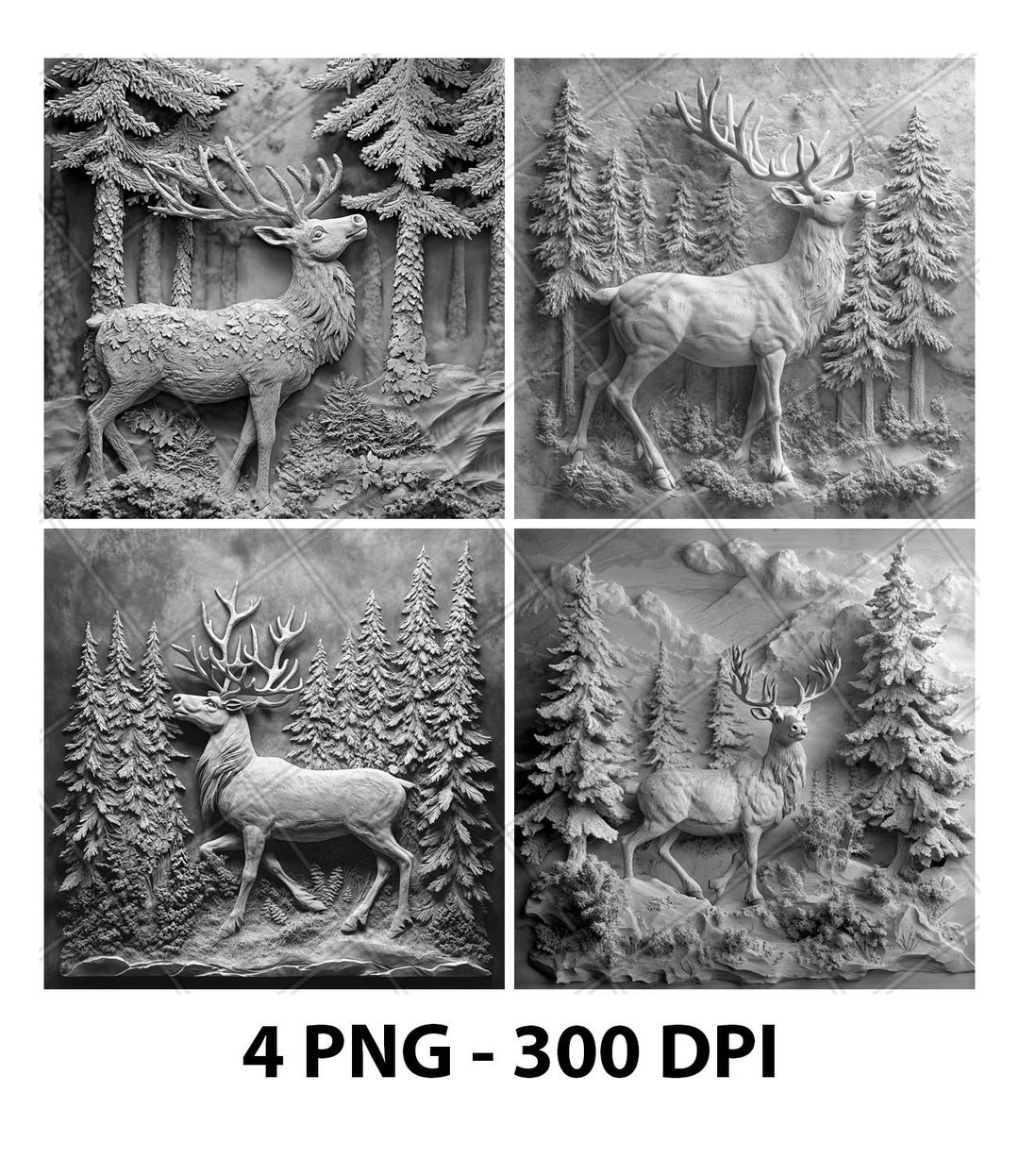 Elk Buck Deer Forest Reindeer 3D Illusion Laser File PNG Slate Engrave ...