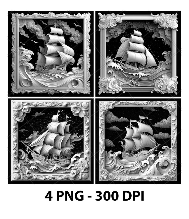 Old Vessel Pirate Ship Boat 3D Illusion Laser File PNG Slate Engrave ...