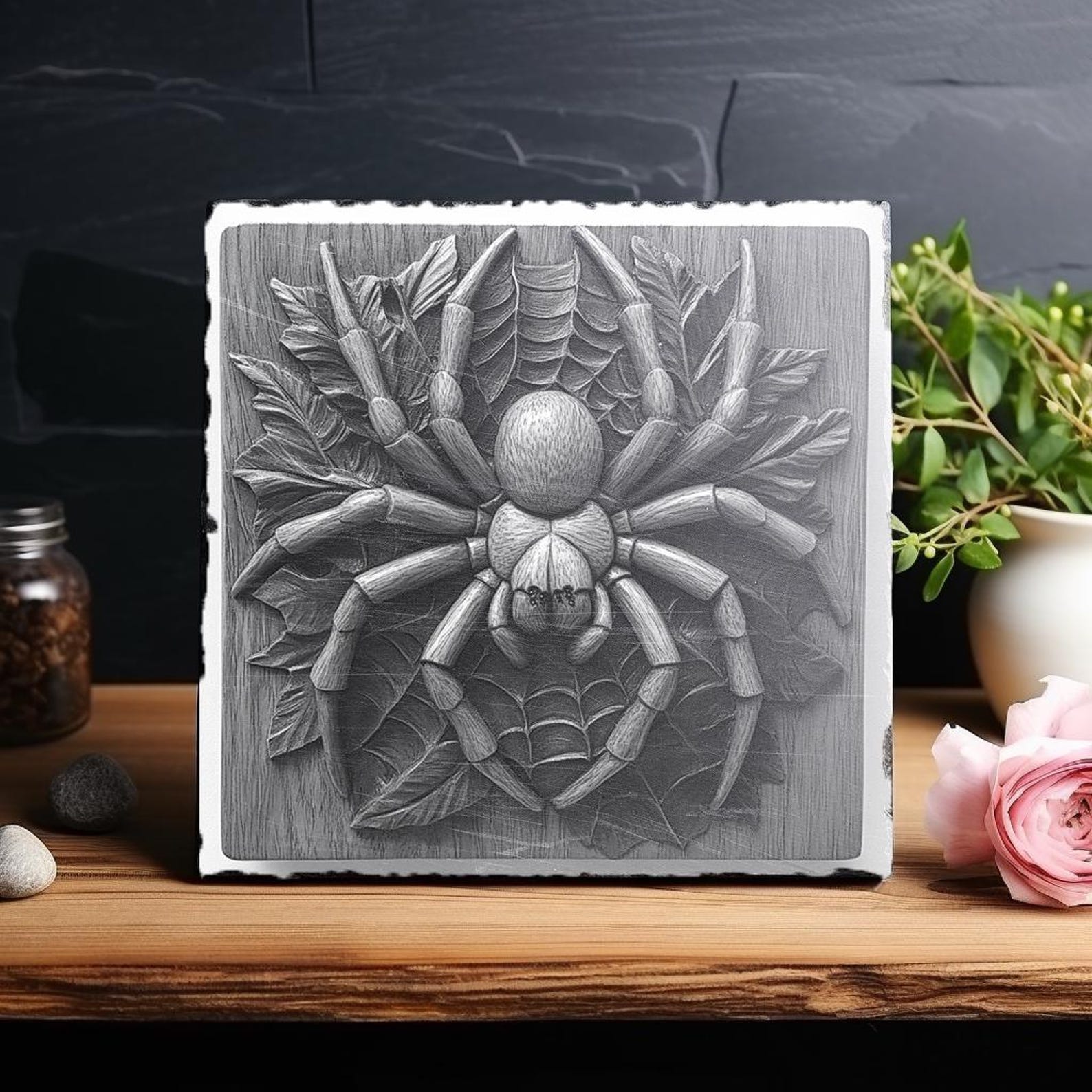 Tarantula Spider Web Spider 3D Illusion Laser File PNG Slate Engrave ...