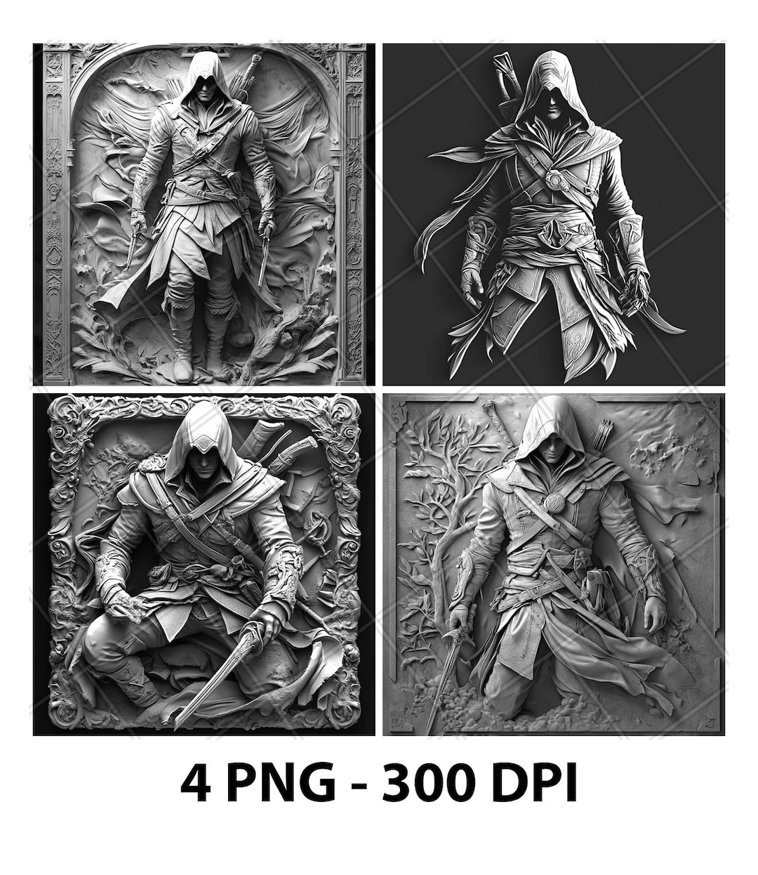 Knight Templar Crusader Assassin 3D Illusion Laser File PNG Slate ...
