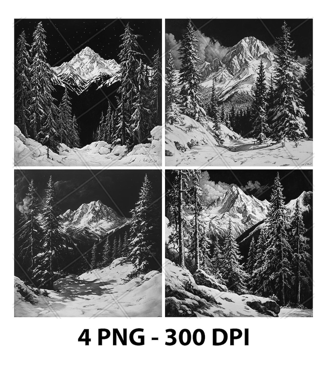 Snow-capped Mountain Pine Tree 3D Illusion Laser File PNG Slate Engrave ...