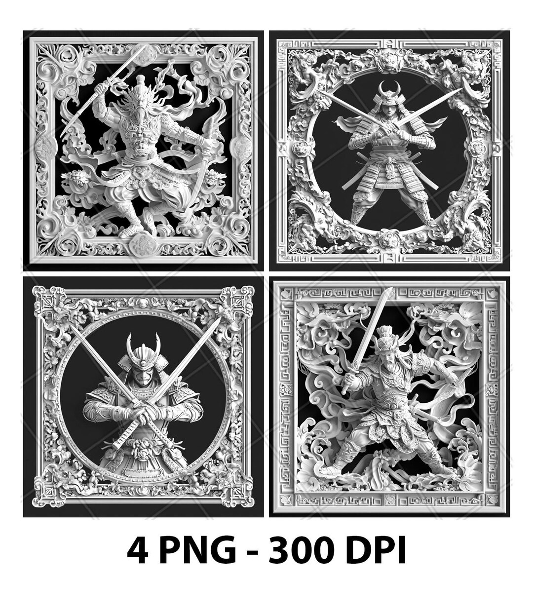 Warlord Warrior Shogun Samurai 3D Illusion Laser File PNG Slate Engrave ...