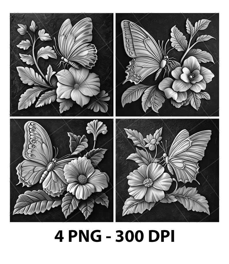 Butterfly Flower Petals Floral 3D Illusion Laser File PNG Slate Engrave ...