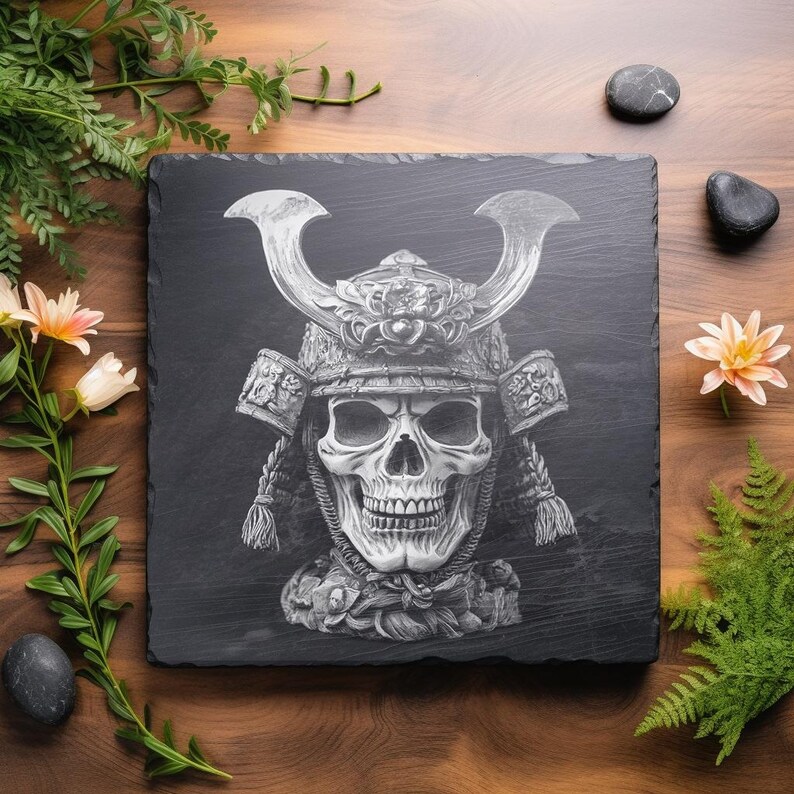 Japanese Samurai Mask Skull Helmet 3D Illusion Laser File PNG Slate ...