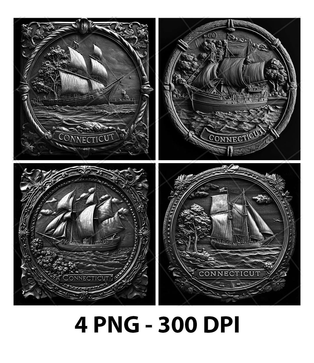 Connecticut Mystic Seaport Boat 3D Illusion Laser File PNG Slate ...