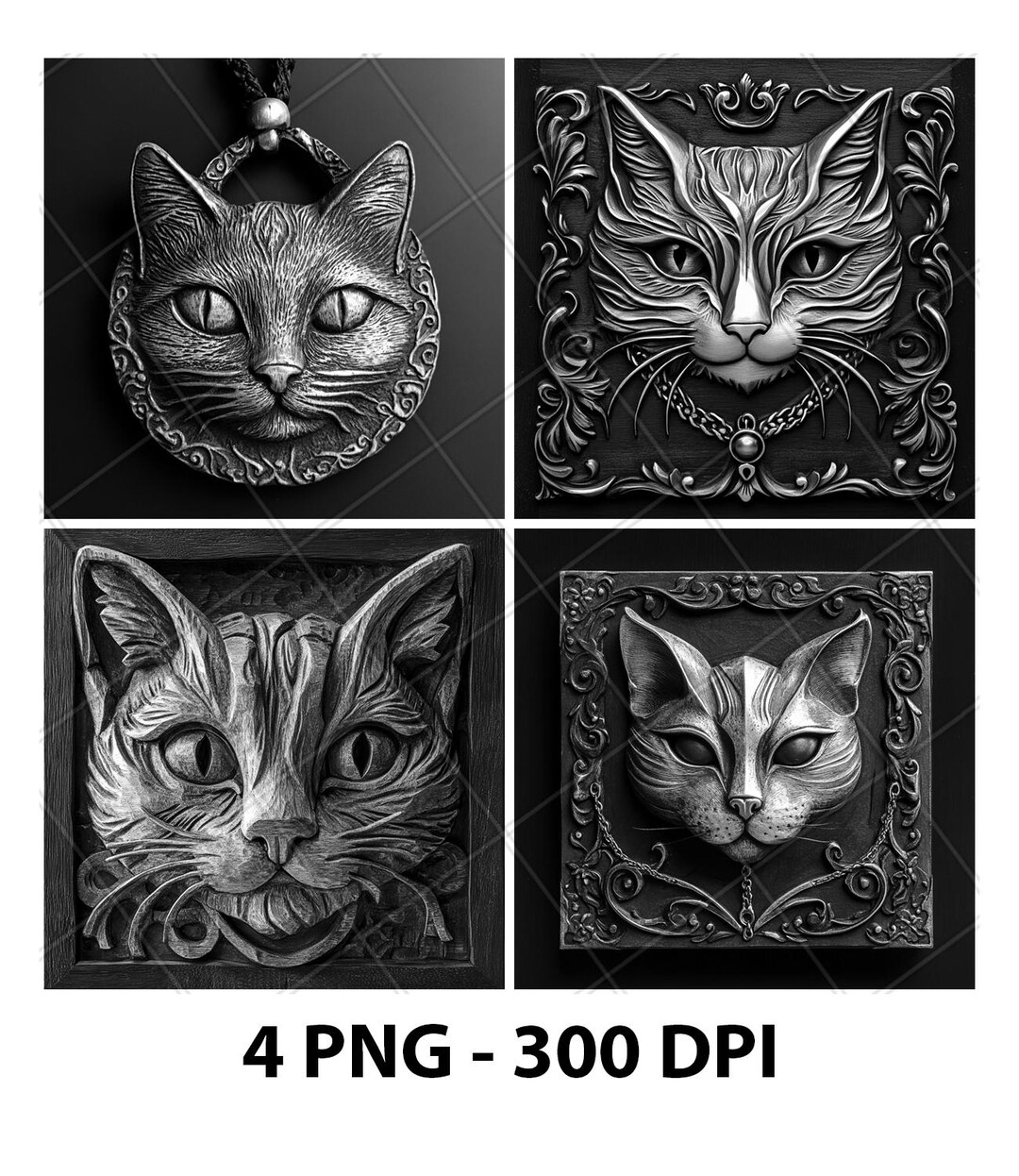 Cat Emblem Face Kitten Head Carving 3D Illusion Laser File PNG Slate ...