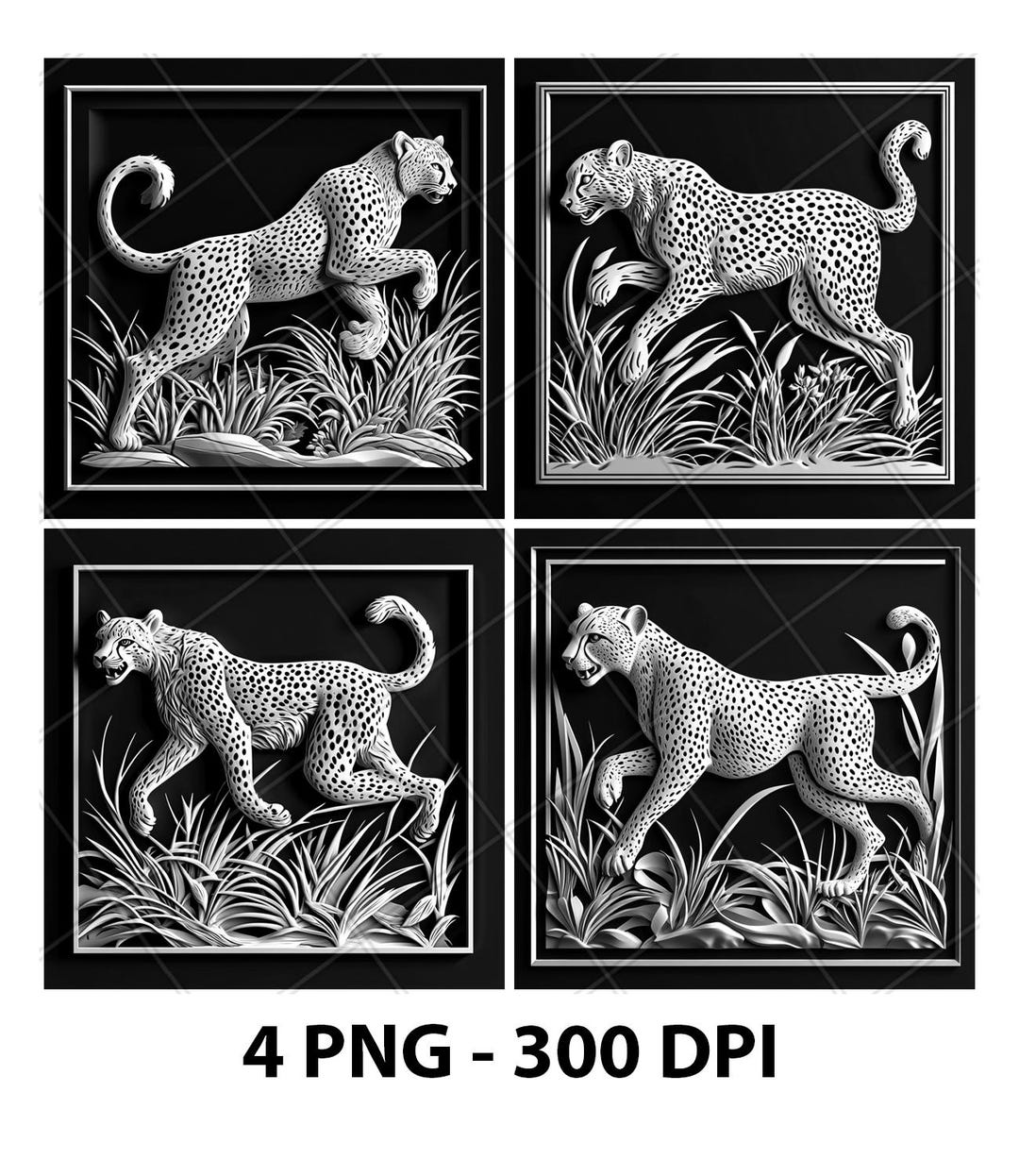 Wildlife Predator Cat Cheetah 3D Illusion Laser File PNG Slate Engrave ...