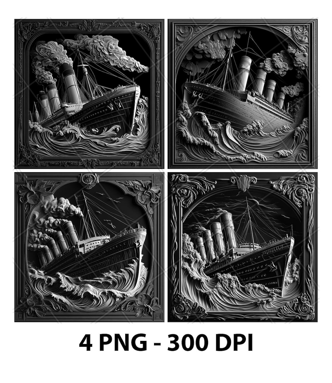 Boat Ship Sinking Titanic 3D Illusion Laser File PNG Slate Engrave ...