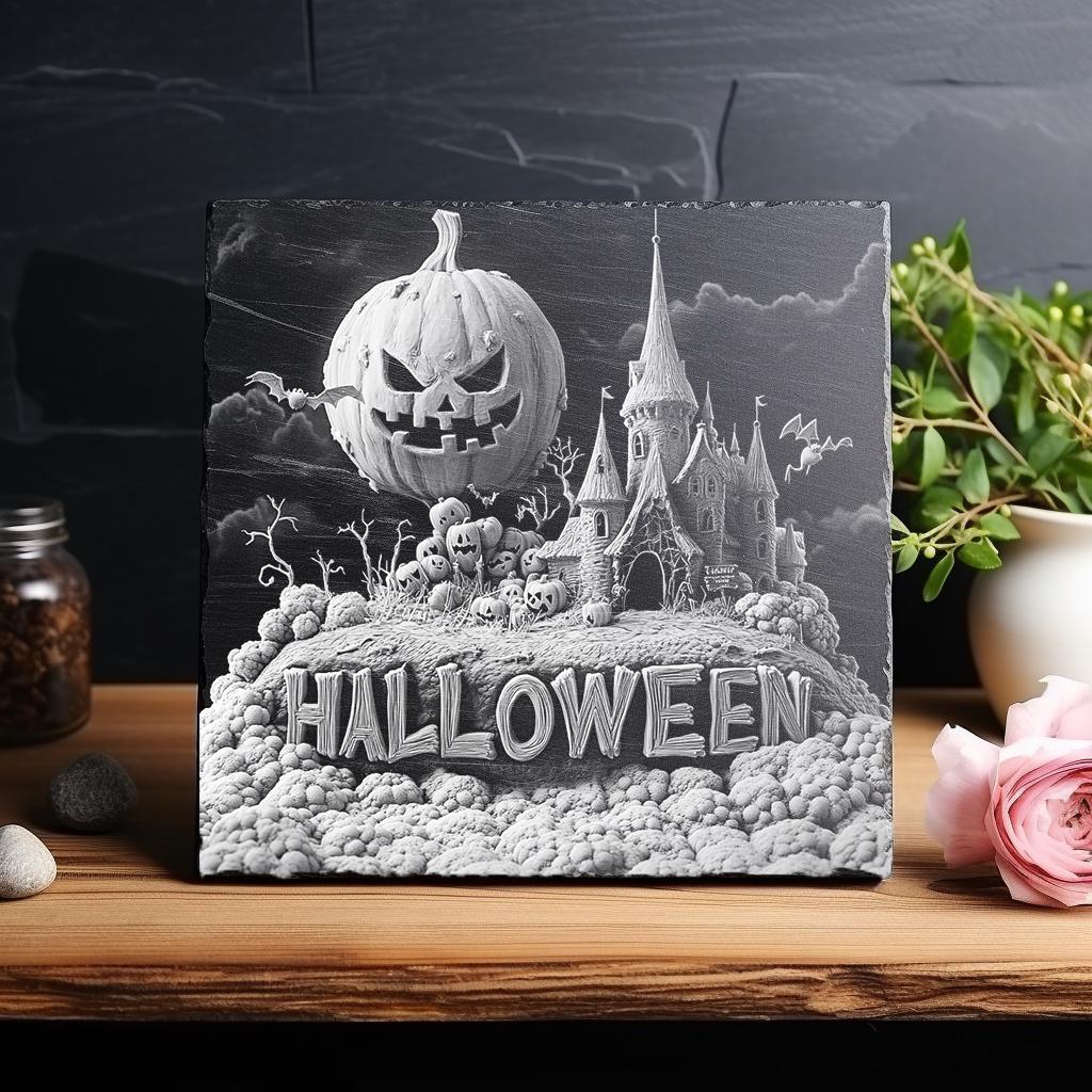 Cute Spooky Halloween Greeting 3D Illusion Laser File PNG Slate Engrave ...