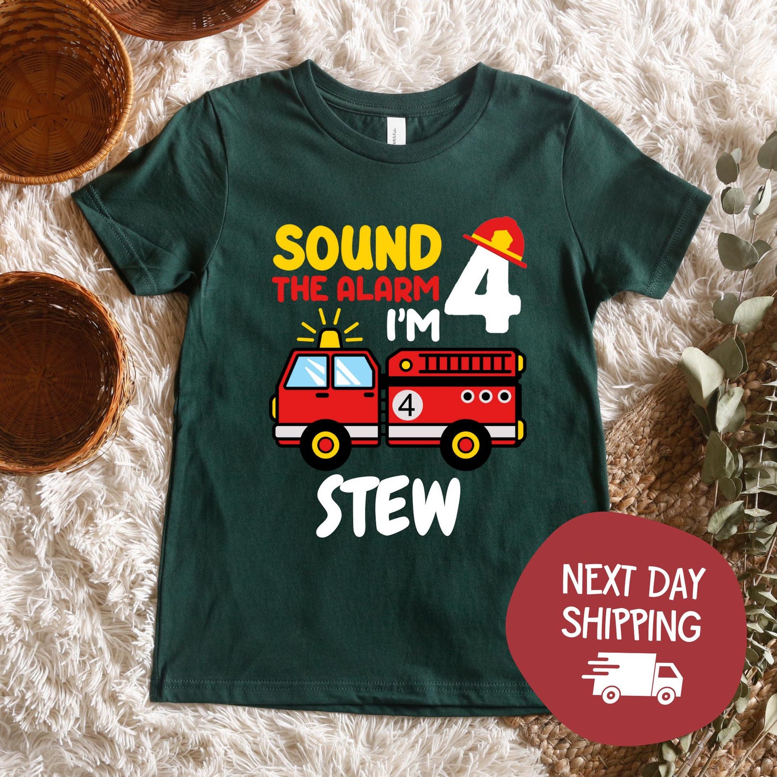 Personalized Sound the Alarm I'm 4 Fire Truck Theme Family Birthday ...