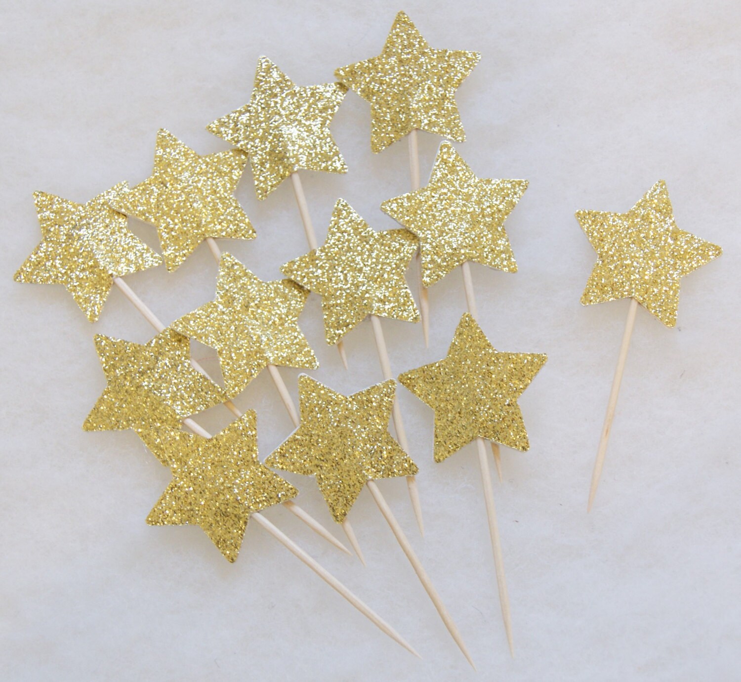 Gold Glitter Star Cupcake Toppers - Set of 12 - You're a Star Party ...