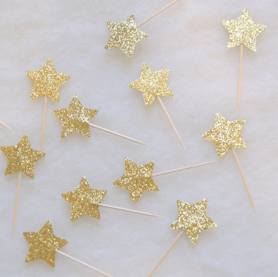 Gold Glitter Star Cupcake Toppers - Set of 12 - You're a Star Party ...