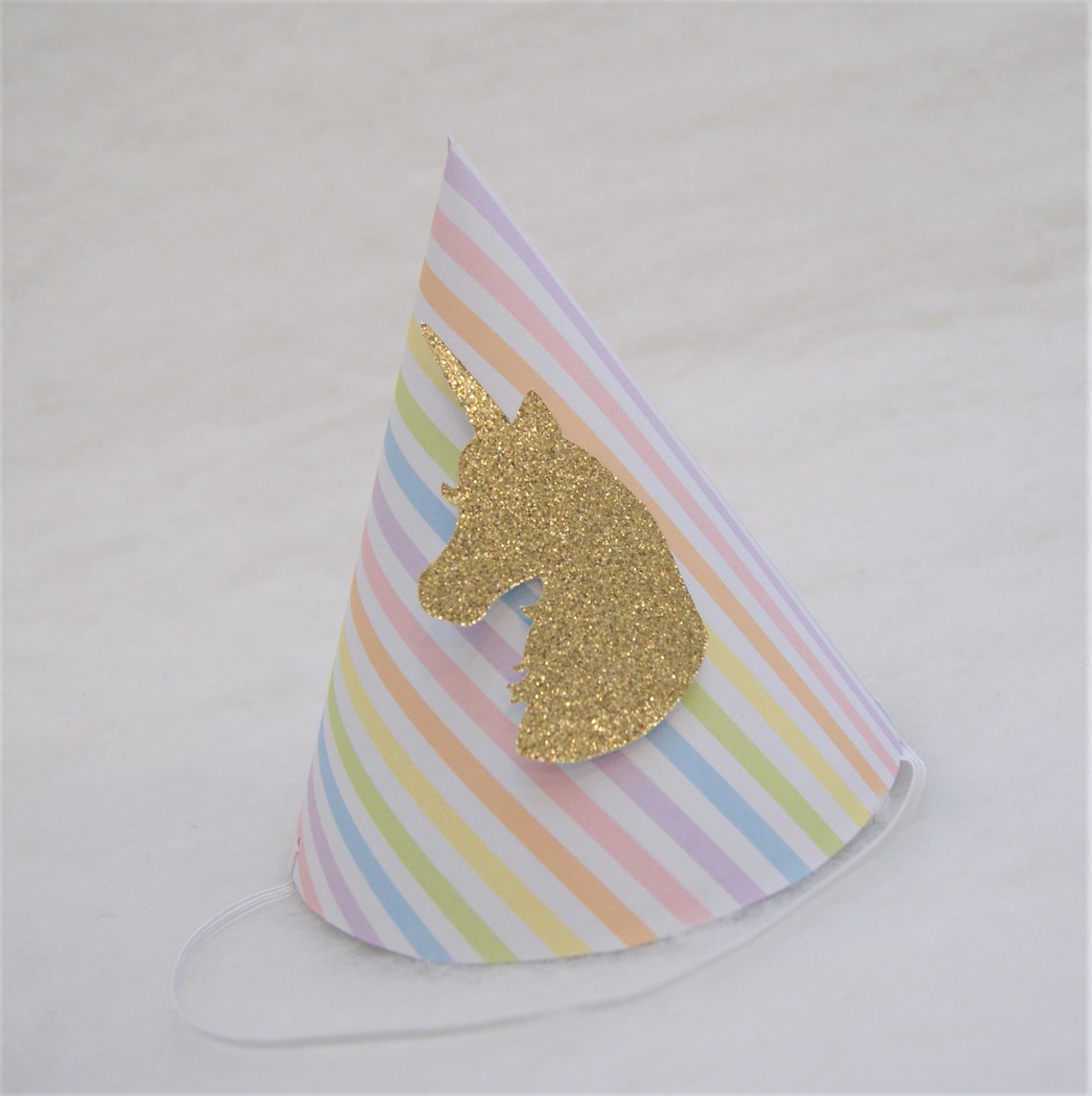 Pastel Rainbow Stripe and Gold Unicorn Birthday Party Hat | Etsy