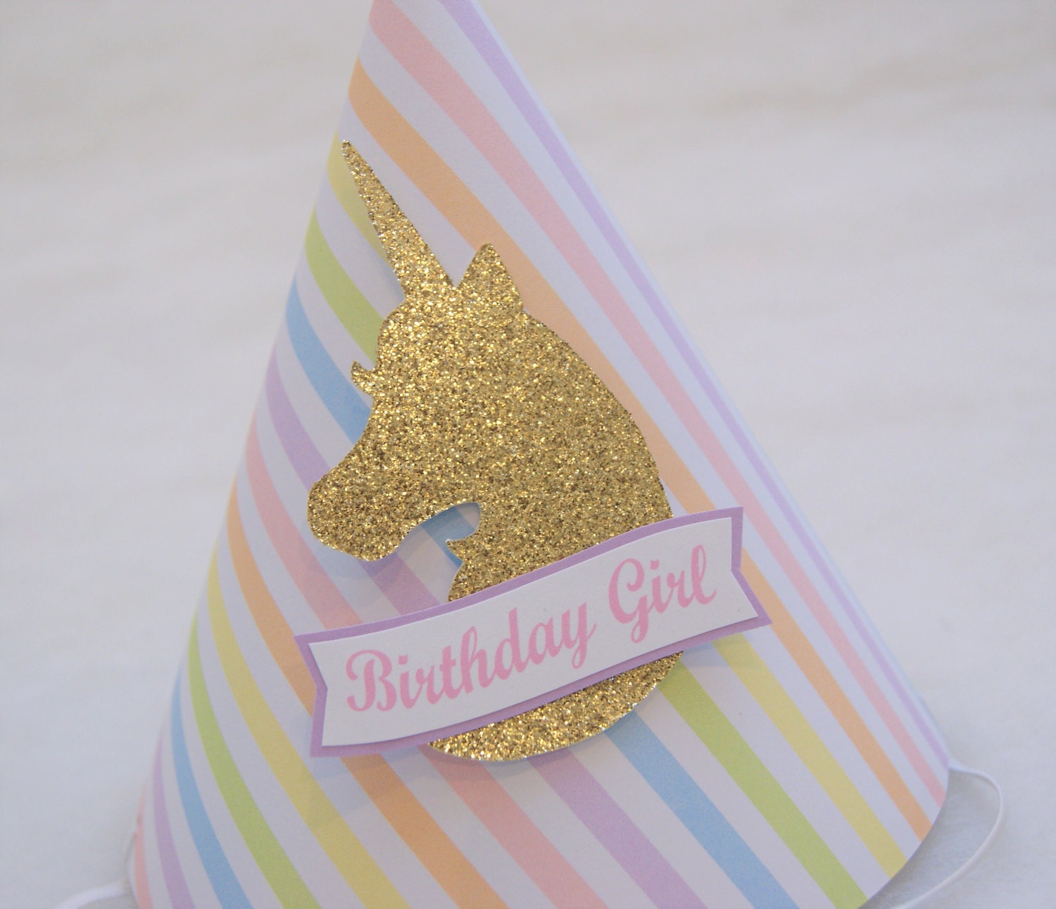 Pastel Rainbow Stripe and Gold Unicorn Birthday Party Hat | Etsy