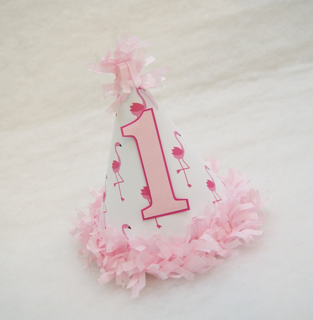 Pink Flamingo Birthday Party Hat - Pink Tissue Fringe Trim, Flamingo ...