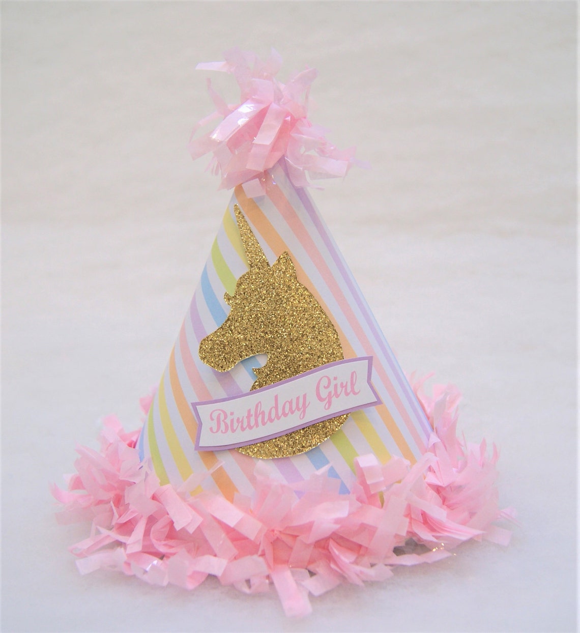 Pastel Rainbow Stripe and Gold Unicorn Birthday Party Hat With | Etsy