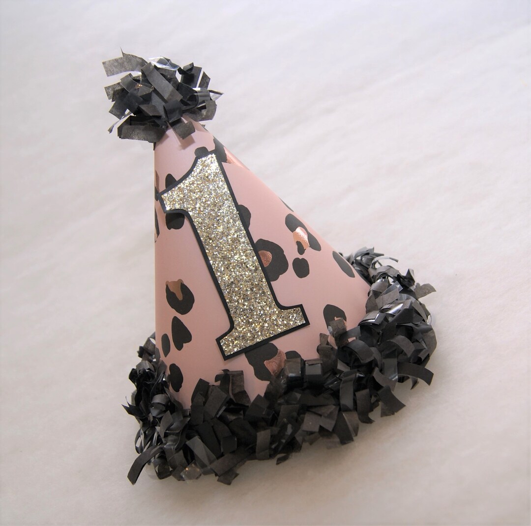SAMPLE SALE - Pink and Black Leopard Birthday Party Hat With Tissue ...