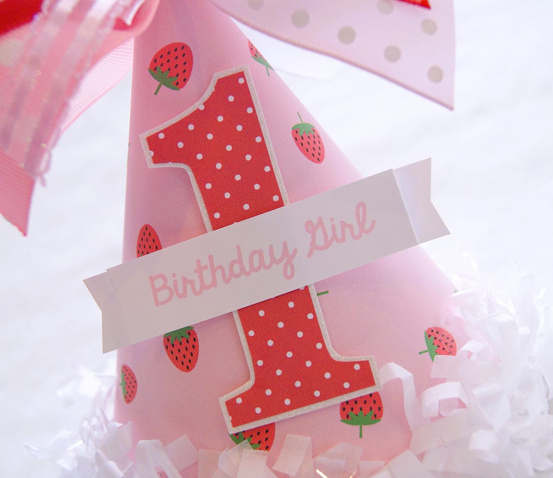 NEW Strawberry Birthday Party Hat - Berry 1st Birthday, Sweet One ...