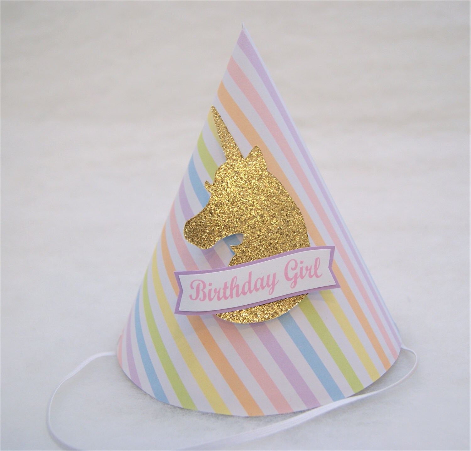 Pastel Rainbow Stripe and Gold Unicorn Birthday Party Hat | Etsy