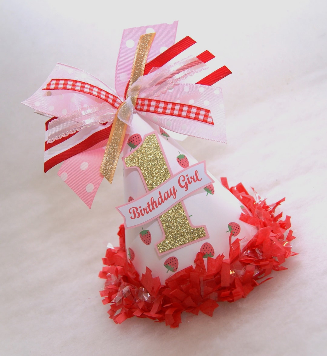 NEW Pink and Gold Strawberries Birthday Party Hat - Berry Sweet ...