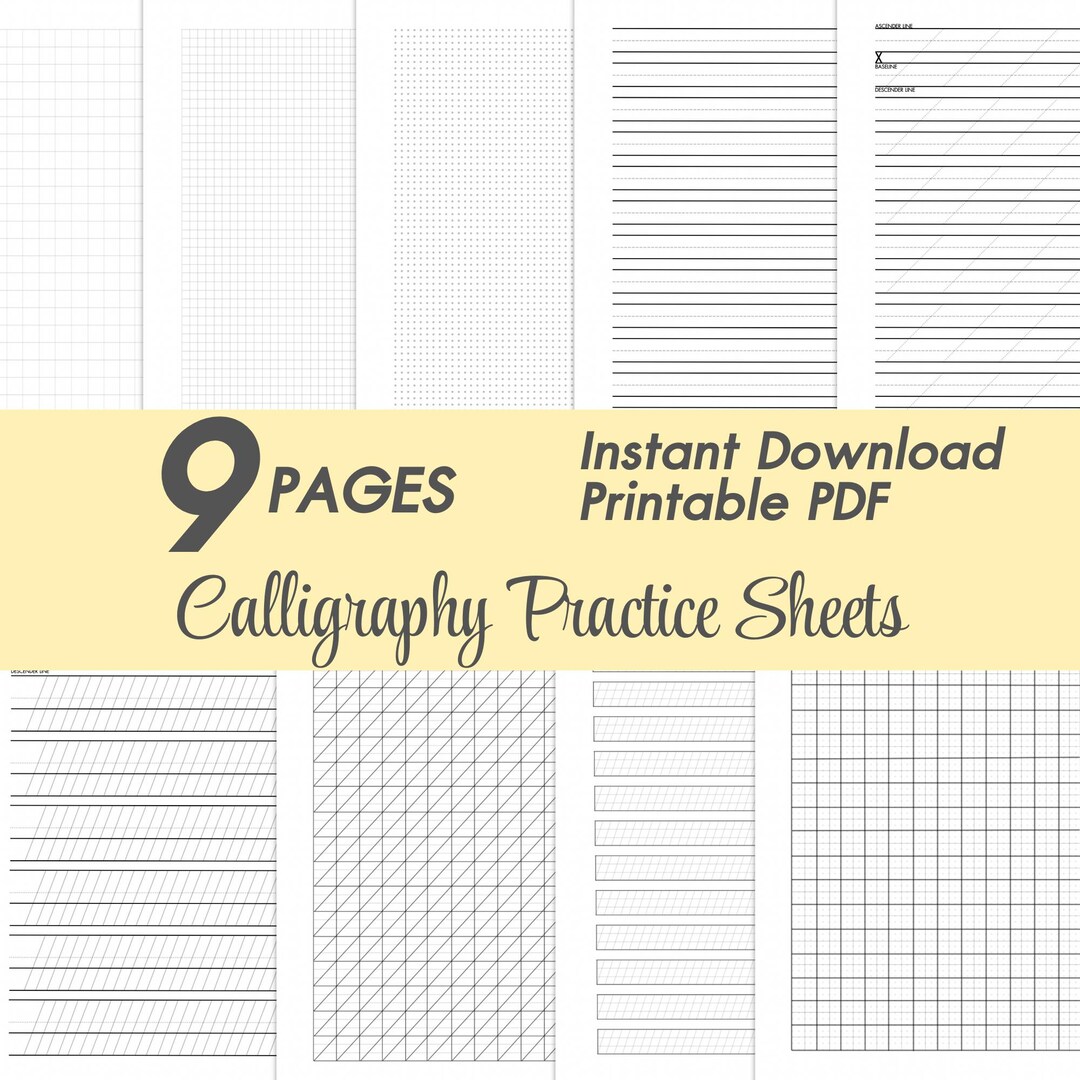 Calligraphy Practice Sheets Template, Calligraphy Hand Lettering Guide ...