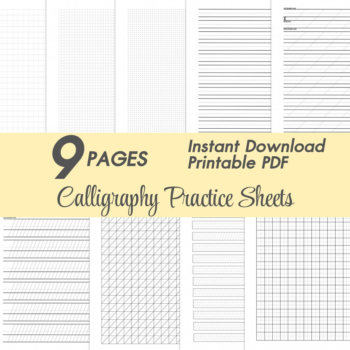 Calligraphy Practice Sheets Template, Calligraphy Hand Lettering Guide ...